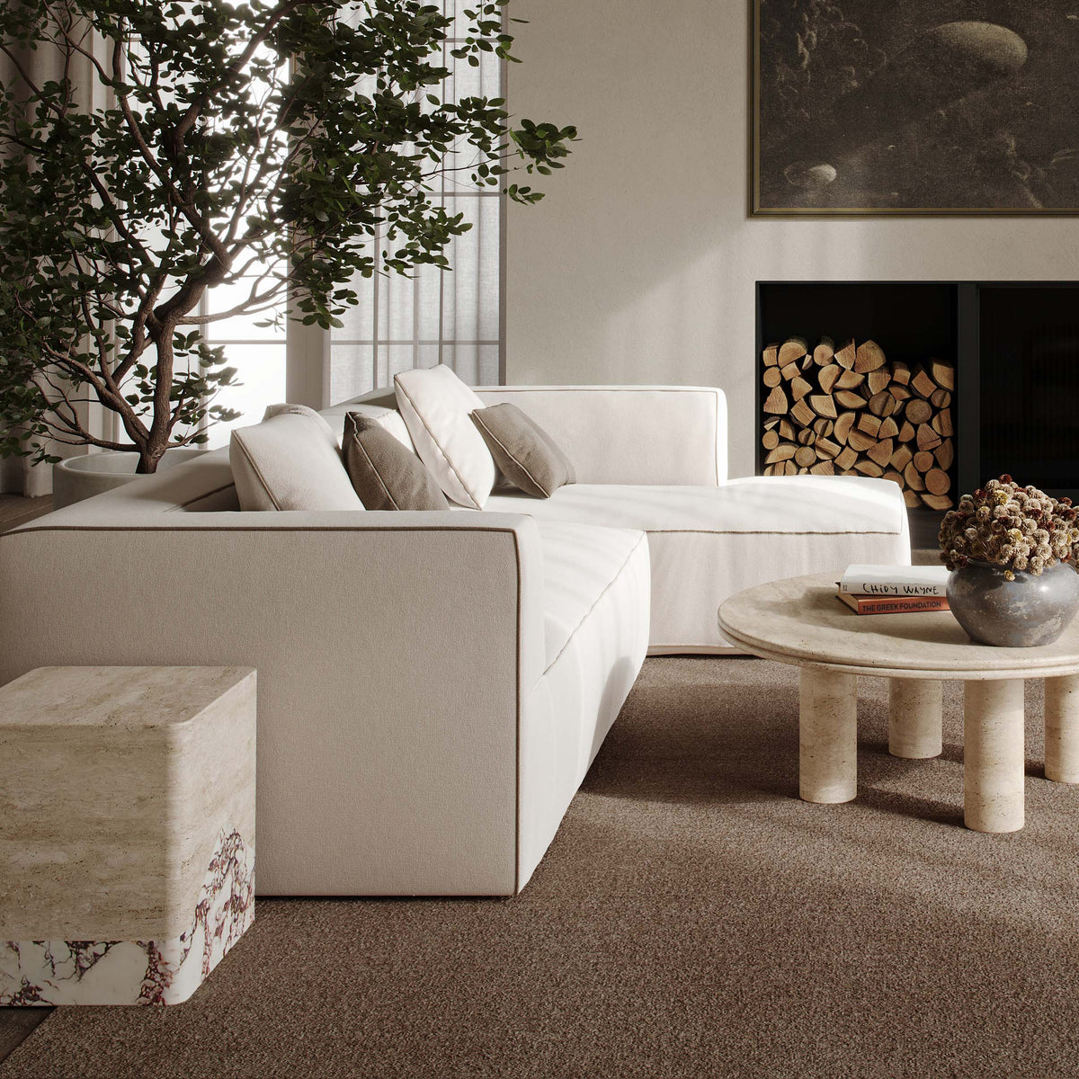 Tristine 2-Piece Cream Linen L-Shaped Sectional – First of a Kind