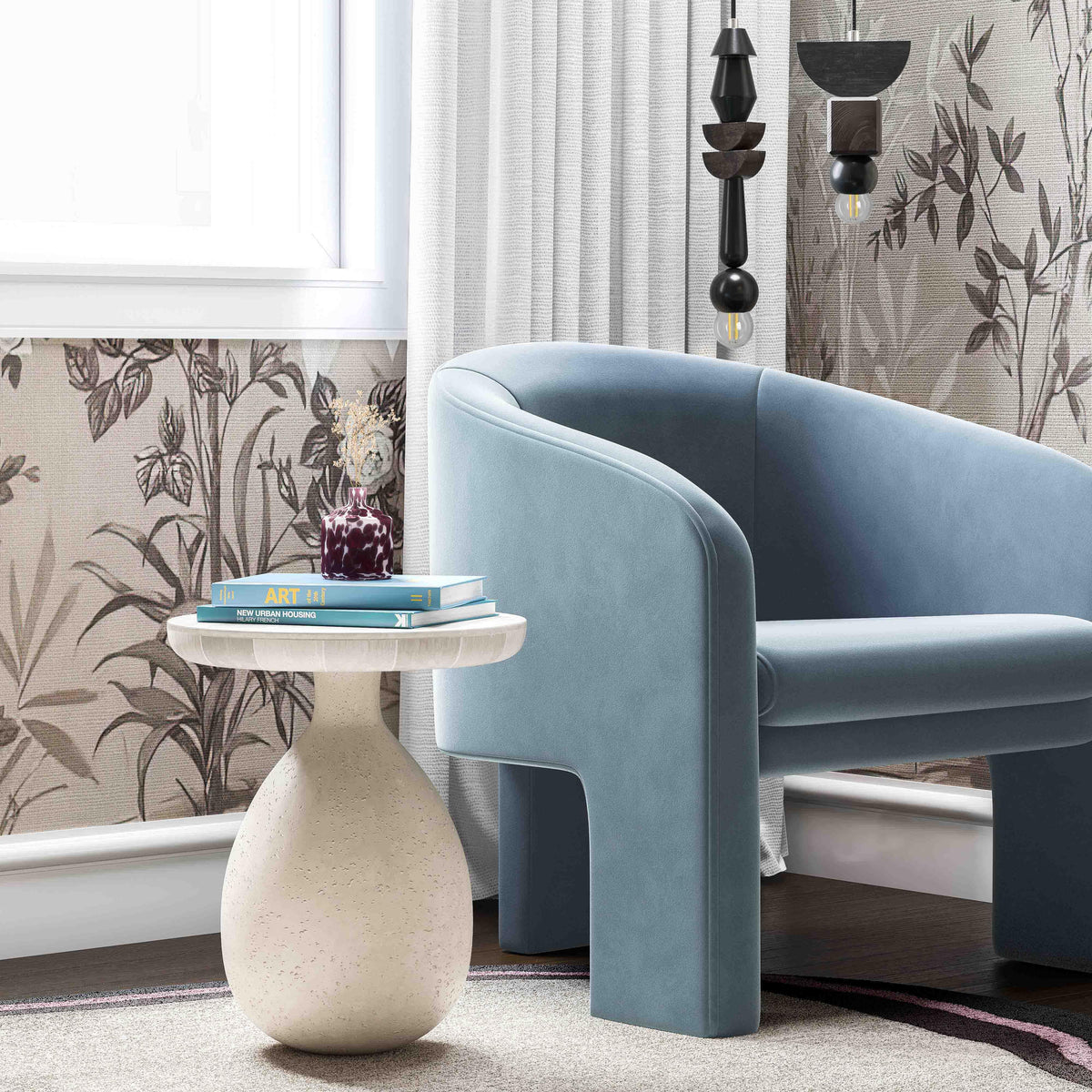Gina Cream Travertine Side Table – First of a Kind